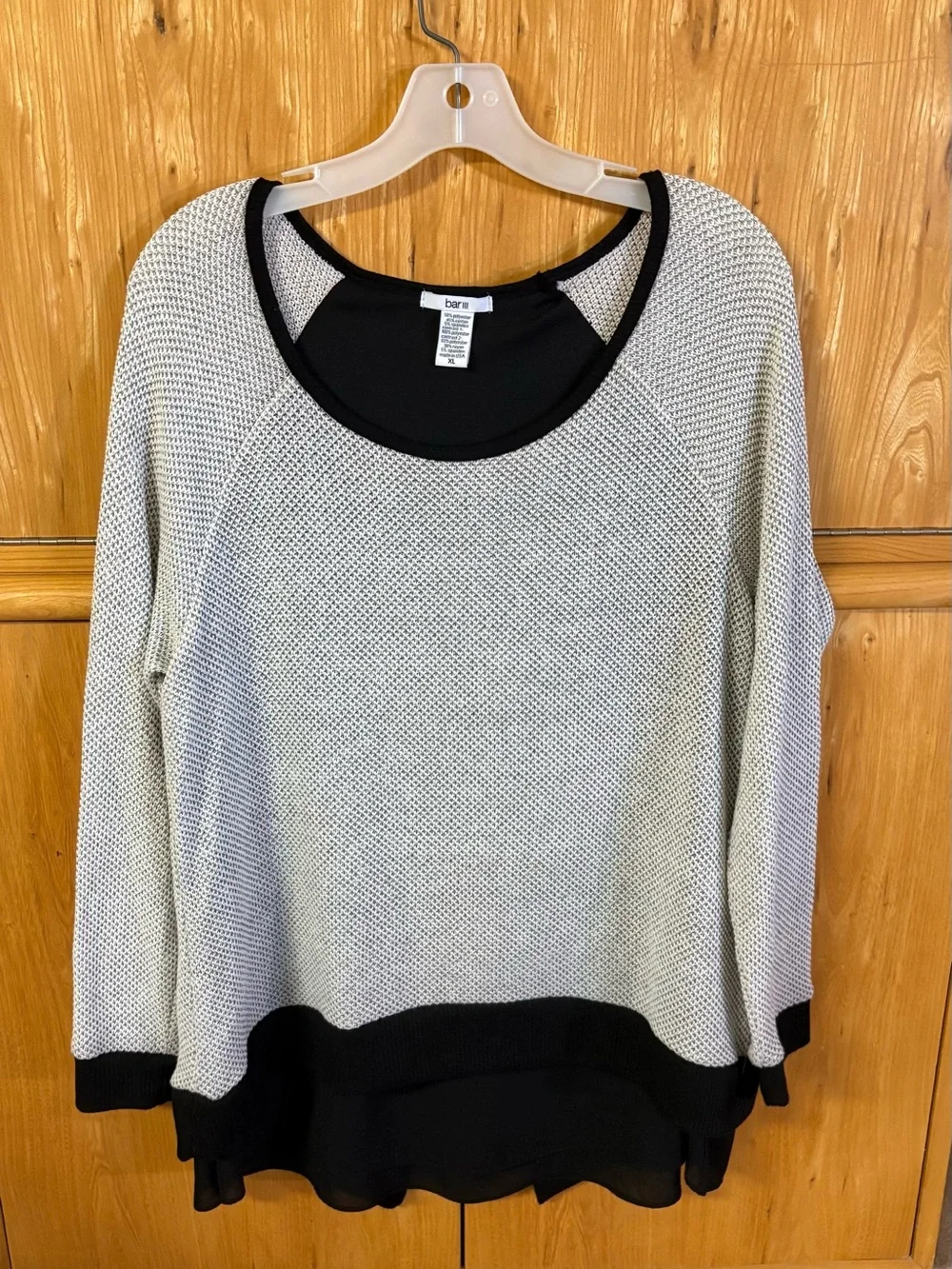 Bar III | Tops | Bar Iii Twotone Waffle Knit Sweater W Chiffon Shear ...